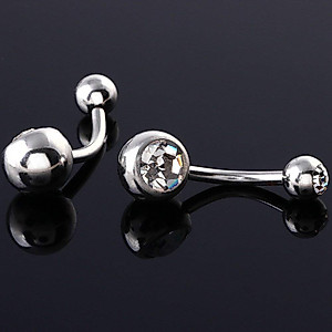 CrazyPiercing 10PCS 316L Surgical Grade Steel Rhinestone Belly Button Navel Ring Bar 23x8mm