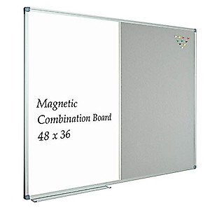 JILoffice Dry Erase Whiteboard / Grey Felt Bulletin Combination Board, Combo Board 48 x 36 Inch, Silver Aluminum Frame Wall Mounted Board for Office Home and School