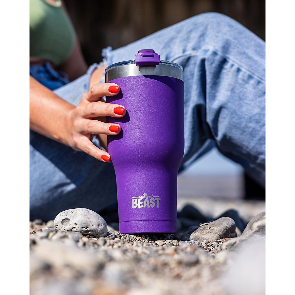 Beast 40 oz Tumbler Stainless Steel Vacuum Insulated Coffee Ice Cup Double Wall Travel Flask (Purple)