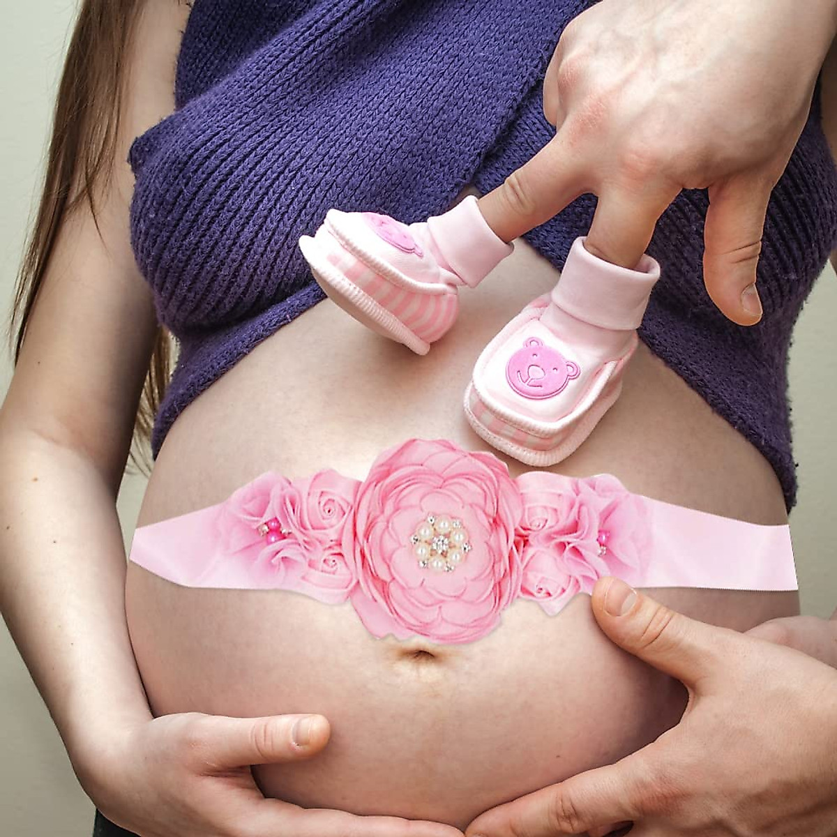 Pink Baby Shower Sash and Pin, Maternity Sash and Mommy Daddy Corsage Set Girl, Pearls Flowers Pregnant Sash Belt, Mom and Dad to be Badge Tinplate for Gender Reveal Party