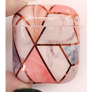 Qokey Compatible with Airpods Case,Bling Marble Soft Silicone Case Cover Wireless Charging Case Portable & Shockproof Women Girls Men with Carabiner Protective Case for AirPods 1 & 2,Rose Gold Marble