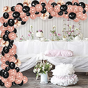 Black Rose Gold Balloons Garland Arch Kit, 112Pcs Rose Gold Black Confetti Latex Balloon Party Decorations for Birthday Bridal Wedding Shower Graduation Retirement Decor