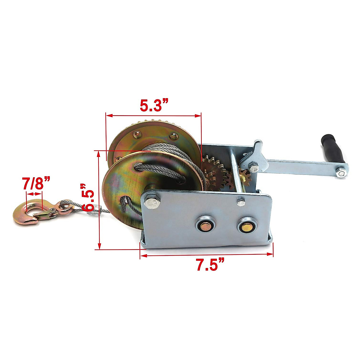 HTTMT- 2000Lbs Dual Gear Hand Winch Towing Boat Trailer w/ 33FT Steel Cable Hand Crank [P/N:ET-TOOL003-BY20 w/Cable-RAW]