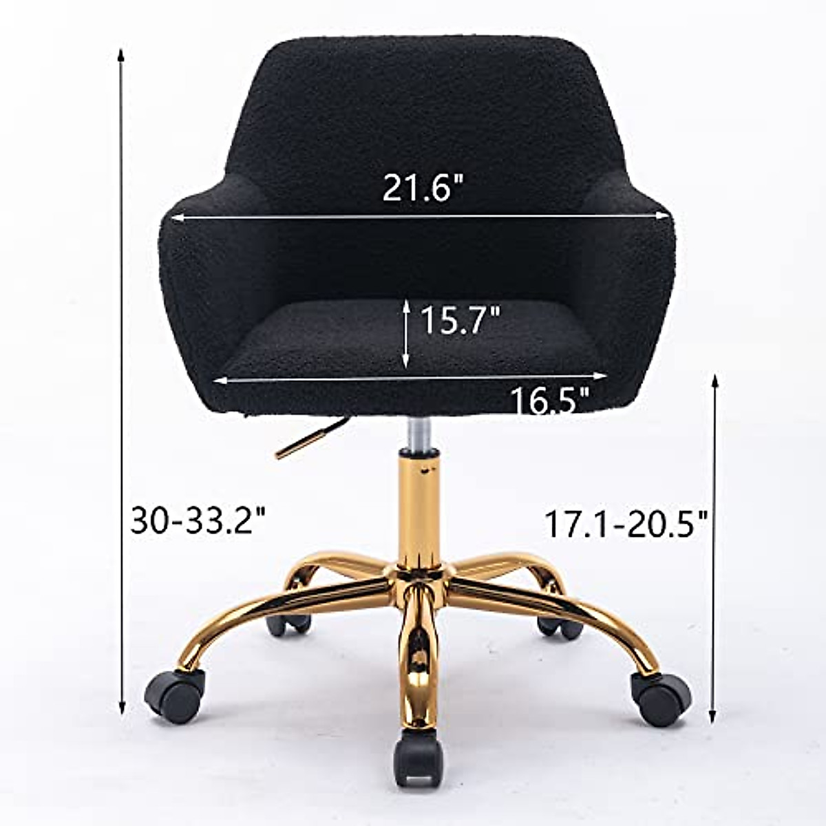 Goujxcy Fluffy Desk Chair, Black Faux Fur Vanity Chair Swivel Office Chair for Girls Women, Height Adjustable Cute Teddy Furry Makeup Chairs for Bedroom Home Office