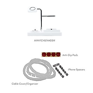 Macally Airpod iPhone Apple Watch Stand Holder - A Home for Your Devices - Compatible with All iPhone, iWatch, Airpod Series - Use Only OEM Cables - 3 in 1 Cell Phone Charging Stand (White)