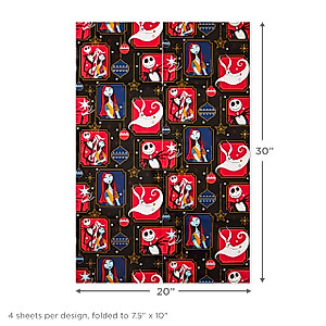Hallmark Nightmare Before Christmas Flat Wrapping Paper Sheets with Cutlines on Reverse (12 Folded Sheets) for Christmas, Birthdays, Halloween