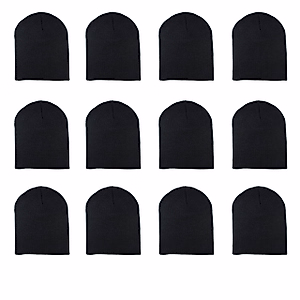 Gelante Knit Skull Cap Warm Winter Slouchy Beanies Hat 9 Inch 2040D-12pcs: Black
