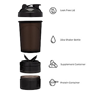 GOMOYO [2 Pack] 20-oz Shaker Bottle with Attachable Storage Compartments (White & Black - 2 Pack) | 20 Ounce Protein Shaker Cup with Mixing Agitator