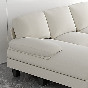 Flamaker Convertible Sectional Sofa Couch, Modern Fabric U-Shaped Living Room Furniture Set, 4-Seat Sectional Sleeper Sofa with Double Chaise & Memory Foam (White)