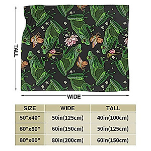 Gaseekry Blanket Frogs Butterfly Flowers Fleece Flannel Throw Blankets for Couch Bed Sofa Car,Cozy Soft Blanket Throw Queen King Full Size for Kids Women Adults 80X60, Black