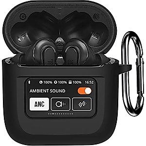 LDSXAY Compatible with JBL Tour Pro 2 Case Cover, Soft Silicone Shockproof Protective Skin Case for JBL Tour Pro 2 Wireless Earbuds 2023 with Keychain, LCD Touch Screen Visible (Black)