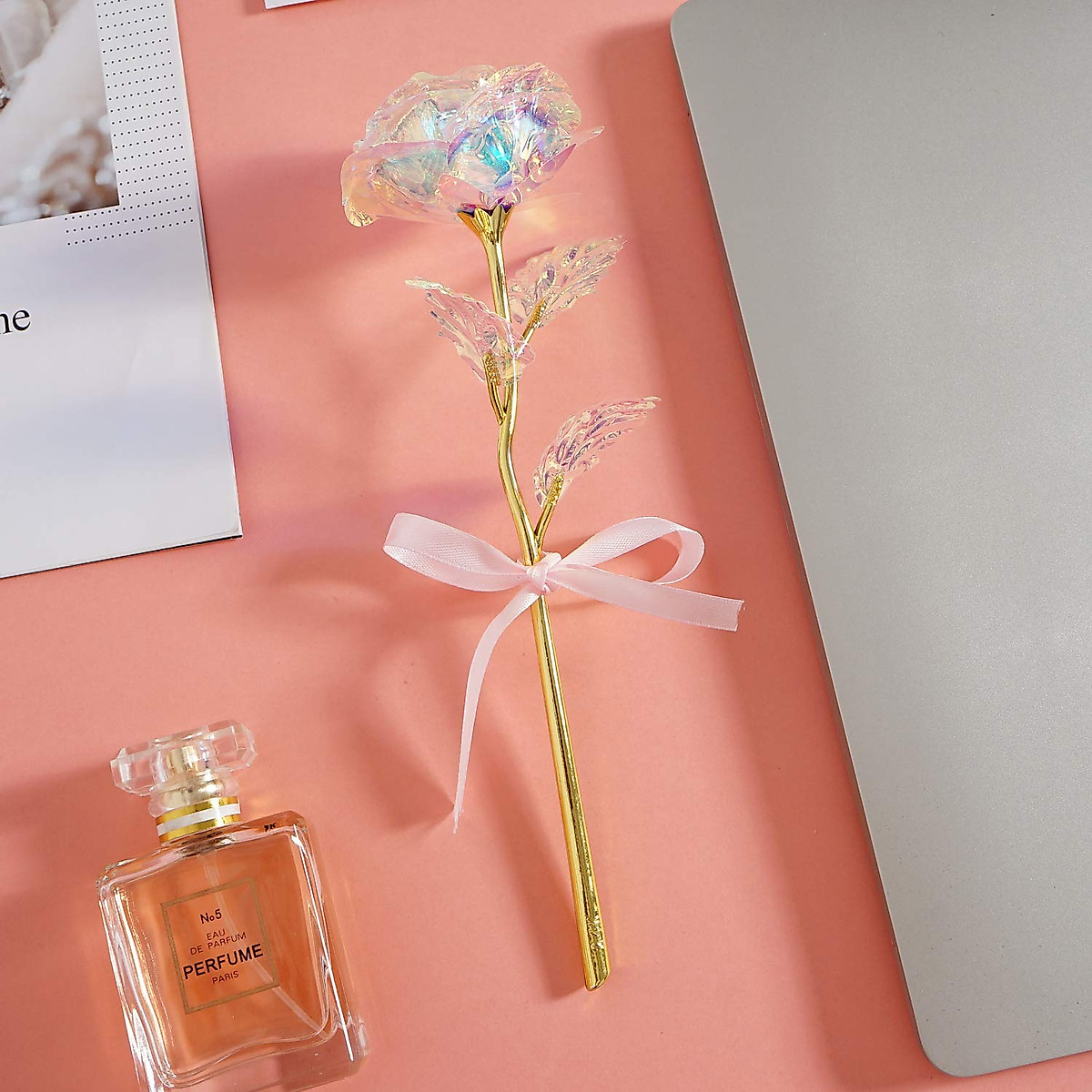 Befinr Rose Gifts for Women Birthday Gifts Colorful Rainbow Enchanted Crystal Flower Gifts for Wife Daughters Sister Friends