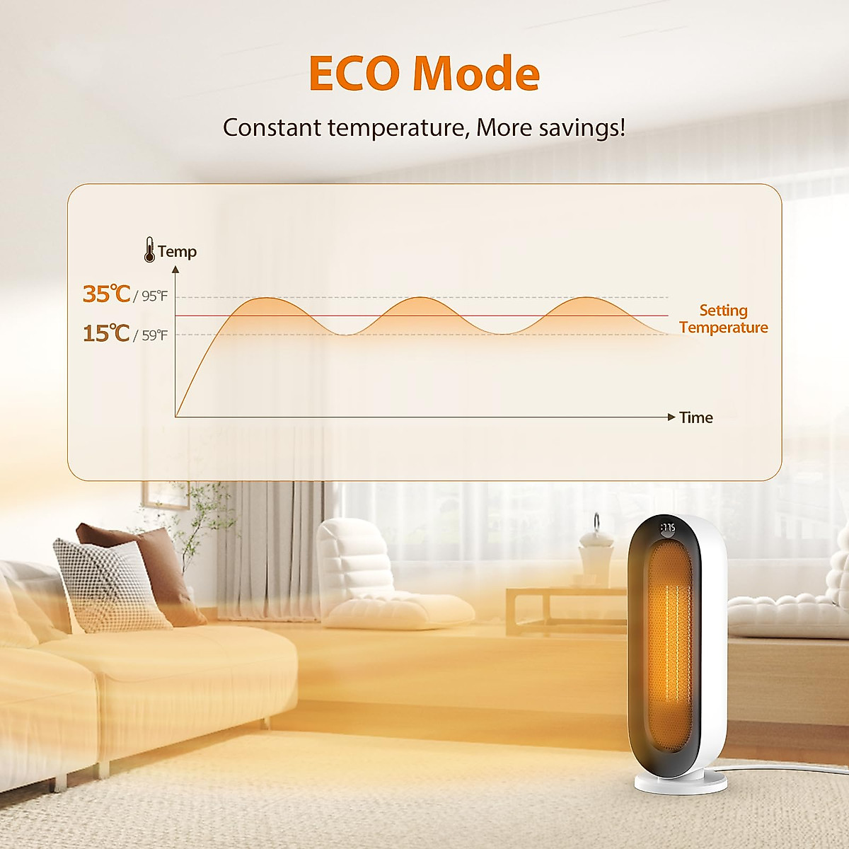Electric Space Heater for Indoor Use – Ilake 90° Oscillating Space Heater with Remote & Thermostat, Digital Display,12H Timer, 1500W Energy Efficient, Small Space Heater for Office Home Basement Gift