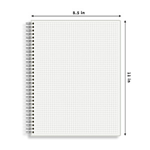HULYTRAAT Large Graph Ruled Wirebound Spiral Notebook, 8.5 x 11 Inches, 5 X 5 Graph Ruled (5 sq/in) Paper Pad, Premium 100gsm Ivory White Paper, 128 Squared/Grid Pages per Notebook (Pack of 2)