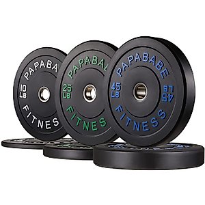 papababe Color Coded 160 LB Olympic Bumper Plate Set With Steel Insert for Weightlifting and Home Gyms