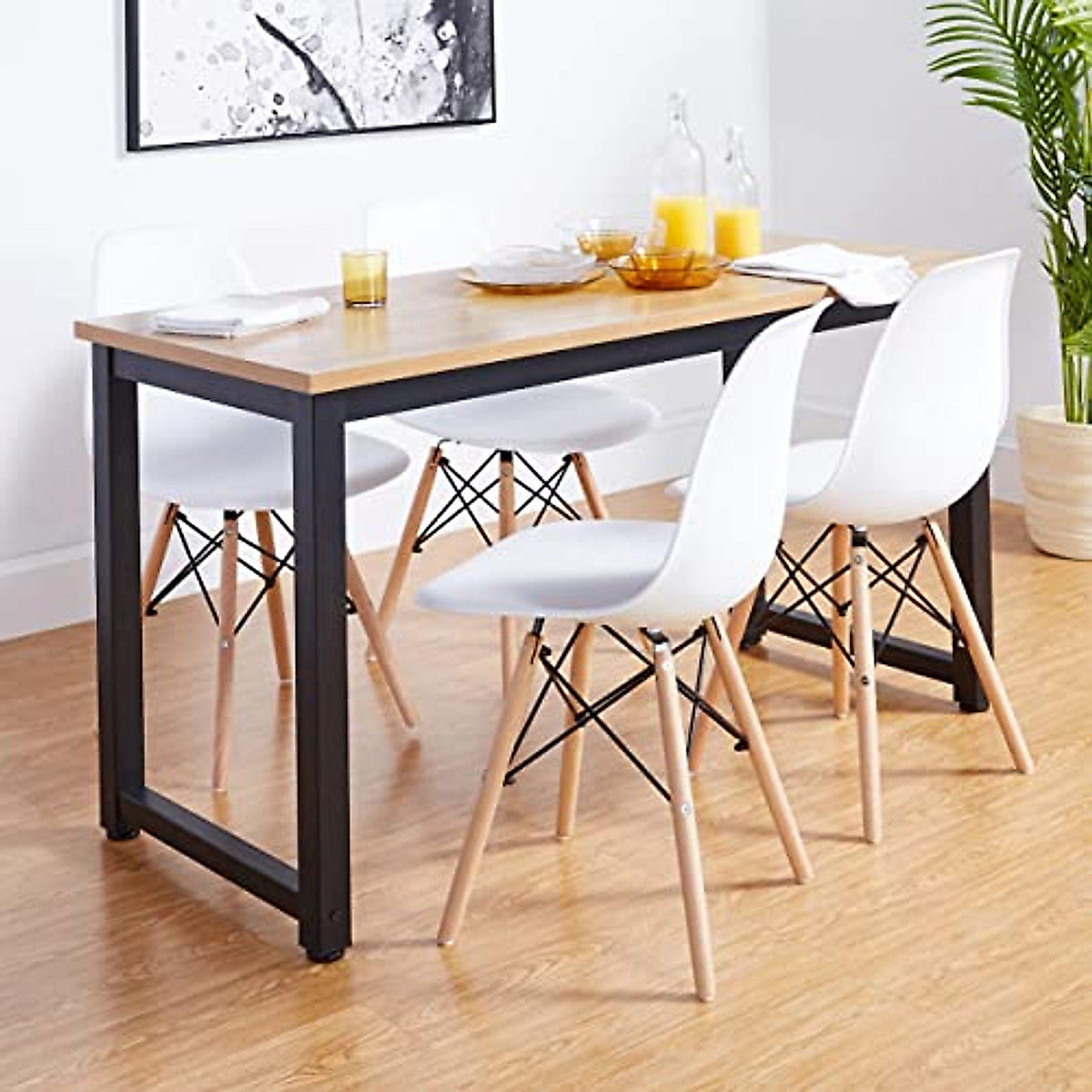 CangLong , Modern Mid-Century Side Chair with Natural Wood Legs for Kitchen, Living Dining Room, White