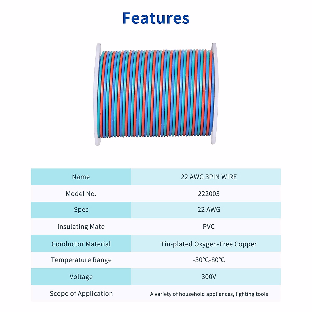 C-able 22 AWG 3 Conductor Wire for WS2811 WS2812b 3Pin RGB Extension Cable 20m with Spool