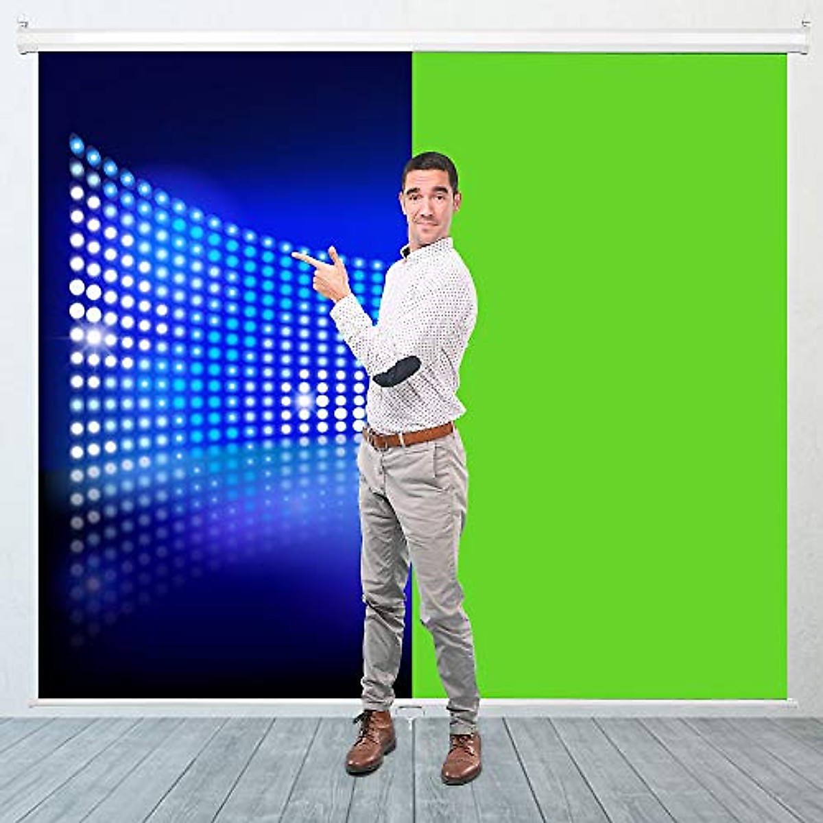 KHOMO GEAR Green Screen 84 x 84 inch - Extra Large Pull Down Projector Green Screen Backdrop - Durable Height-Adjustable - Multiple Hanging Options - Portable Collapsible Roll Down Projector Screen