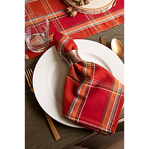 DII Autumn Pumpkin Spice Kitchen Collection Fall/Thanksgiving Cotton Table Décor, Table Runner, 14x72, Orange Plaid