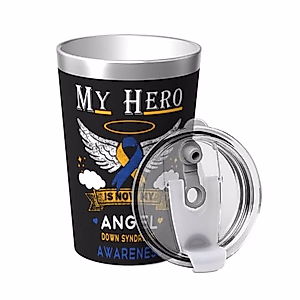 12oz Tumbler My Hero Is Now My Angel Down Syndrome Awareness Stainless Steel Cup With Straw And Lid Spill Proof Bulk Double Wall Vacuum Reusable Water Tumblers For Cold Hot Drink