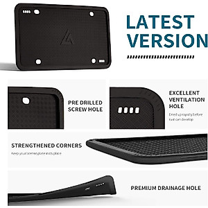 Aujen Silicone Black License Plate Frames, 2 Pack Universal Car License Plate Holders, Rust-Proof and Weather-Proof Accessories (Black)