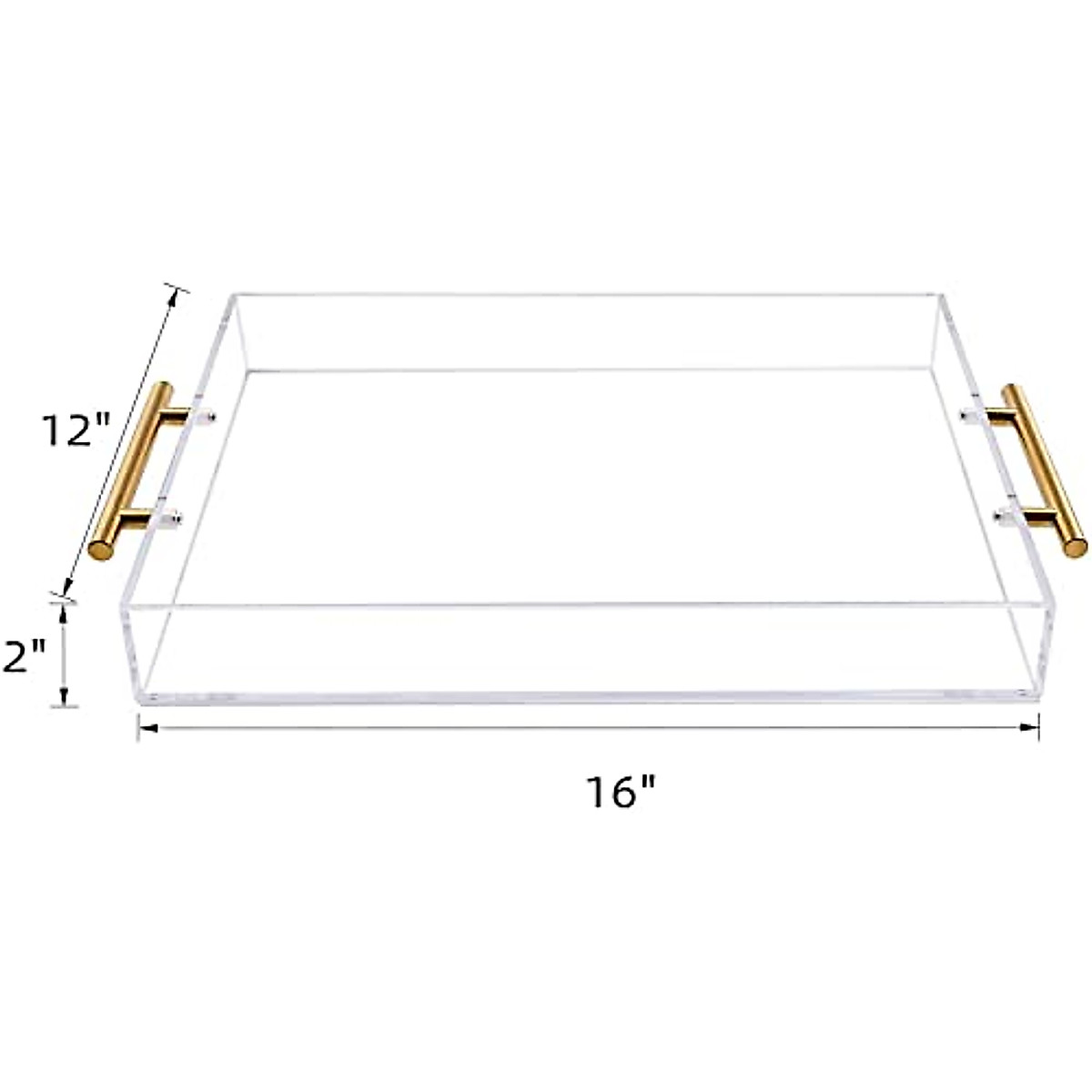 12"x16" Clear Acrylic Serving Tray with Golden Handles, Huge Capacity Sturdy Acrylic Tray for Coffee, Juice, Kitchen and Desk Organizer, Storage Tray (12"x16")