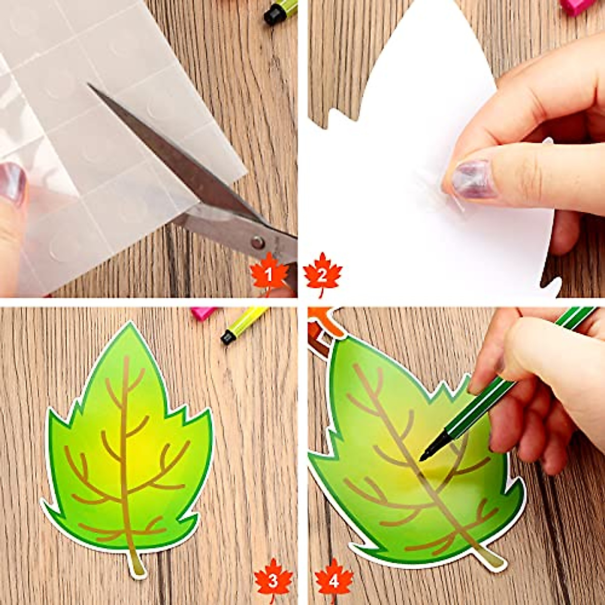 60 Pieces Fall Leaves Accents Cutouts Autumn Thanksgiving Leaf Accents Cutouts Maple Oak Ash Elm Leaf Cutout with Glue Point Dots for Fall Classroom Bulletin Boards Wall Tree Decor (Classic Style)