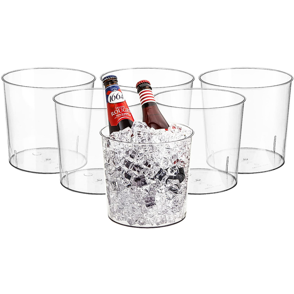 Kingrol 6 Pack Clear Flower Vases, 3 Quart Plastic Ice Buckets for Chilling Beer, Wine, Champagne, Multipurpose Buckets for Home Office, 6.5 x 6.5 x 6 Inch