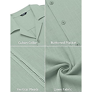 COOFANDY Men's Cuban Shirt Short Sleeve Linen Tops Casual Beach Button Up Shirts A - Light Green