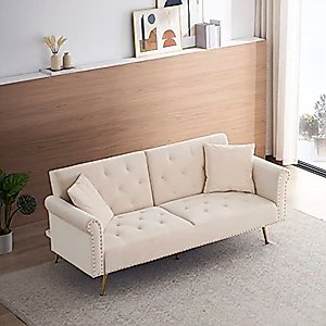 Eafurn Futon Couch Bed Sleeper Loveseat, Convertible Folding Sofa with Armrest, Adjustable Backrest, Modern 2 Seater Upholstered Love Seat Sofa & Couch for Small Space, Living Room