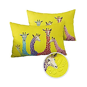 Animal Giraffe Abstract Painting Outdoor Pillow Cover 12x20 Inch Cushion Sham Case, Yellow Backdrop Waterproof Decorative Lumbar Throw Pillowcase for Outside Garden Patio Porch Couch Chair Tent