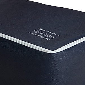 STUFF & THINGS,Storage Bags for Bedroom, Clothes and Blanket Organizer, Double Zipper Organization Bag, Foldable Fabric Boxes for Laundry Room, Large Capacity Comforter Storage Bag (Large Navy Blue),25.2x16.1x13.8 inches