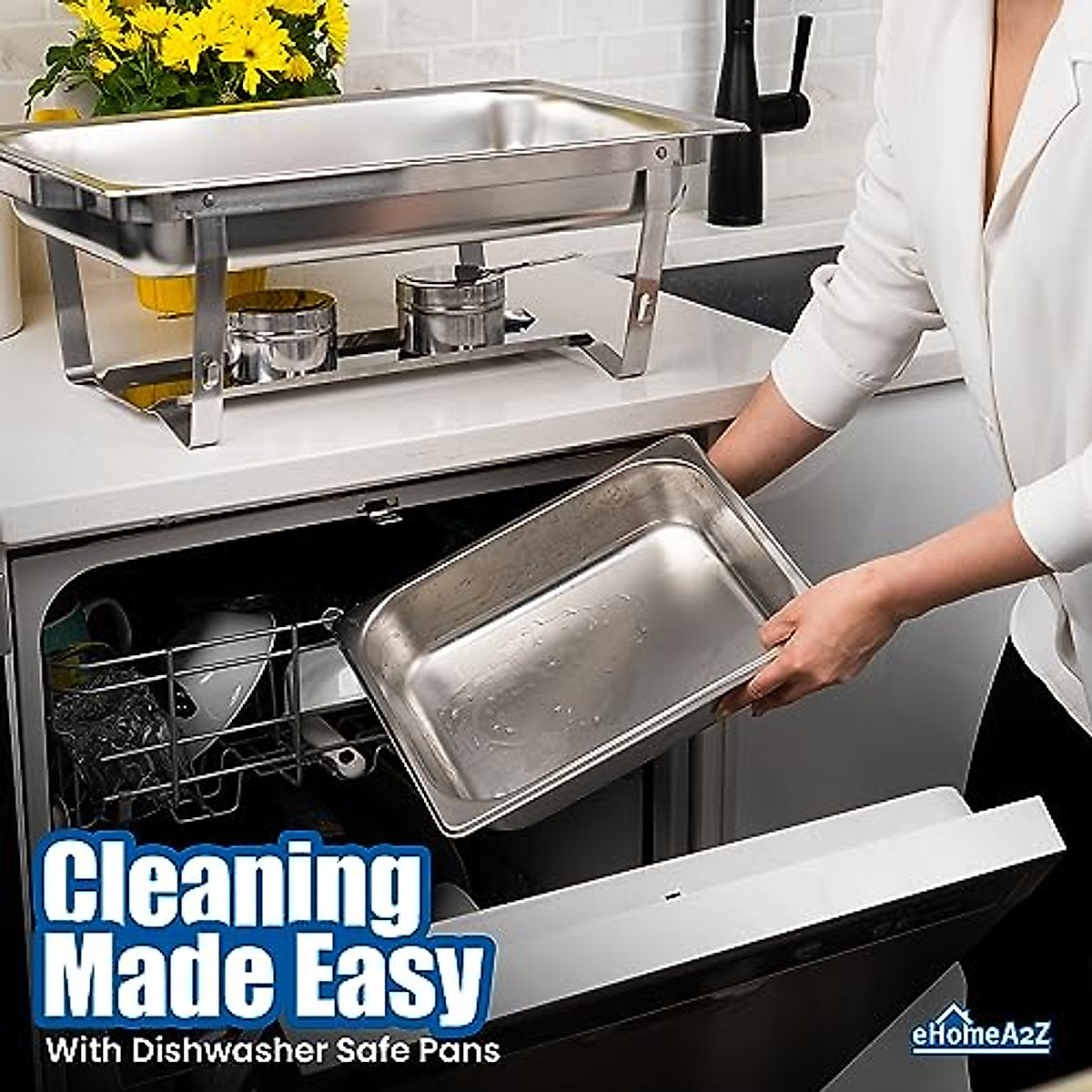 Chafing Dish Buffet Set (4 Pack) Chafers 8QT Buffet Servers And Warmers, Chaffing Servers With Covers, Catering, Chafer, Folding Stand, Food Warmer For Parties Buffets