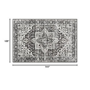 Zacoo 9x12 Rug for Living Room Washable Rugs Rug for Bedroom Vintage Rug Non Slip Carpet Tribal Throw Rugs Large Area Rug Stain Resistant Office Rug Classroom Rug 9'x12' Grey