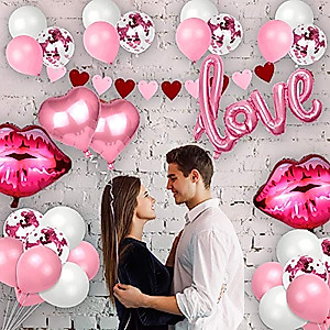 Valentines Day Decorations, Pink Love Heart Balloons Kit for Valentine’s Day Decor Wedding Propose Engagement Anniversary Party Decor Bridal Ornaments
