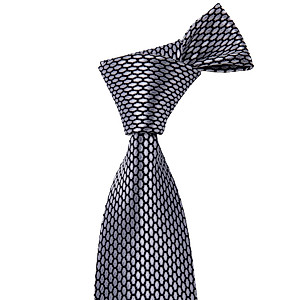 Barry.Wang Men Tie Set Plaid Silver Grey Black Silk Necktie Handkerchief Cufflinks Formal Business Wedding Party