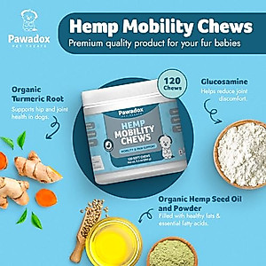Pawadox - Hemp Joint Chews for Dogs - Mobility Hemp Dog Treats for Hip and Joint Health, Organic Turmeric Supplement for Dog Arthritis Pain Relief- Made in USA, SQF Certified - Duck Flavor,120 Count
