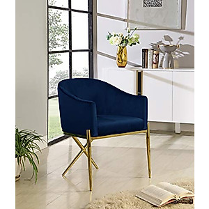 Meridian Furniture Xavier Collection Modern | Contemporary Velvet Upholstered Dining Chair with Sturdy Steel X Shaped Legs, 25.5" W x 24.5" D x 31.5" H, Navy
