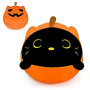 Desdfcer Halloween Stuffed Pumpkin, 8.5in Pumpkin Pillow, Fluffy Stuffed Pumpkin Doll Toy, Halloween Cat Plush, Halloween Stuffed Animal Cat Plushies, Halloween Plush Toys for Kids