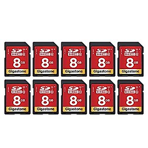 Gigastone 8GB 10-Pack SD Card UHS-I U1 Class 10 SDHC Memory Card Full HD Video Canon Nikon Sony Pentax Kodak Olympus Panasonic Digital Camera, with 10 Mini Cases