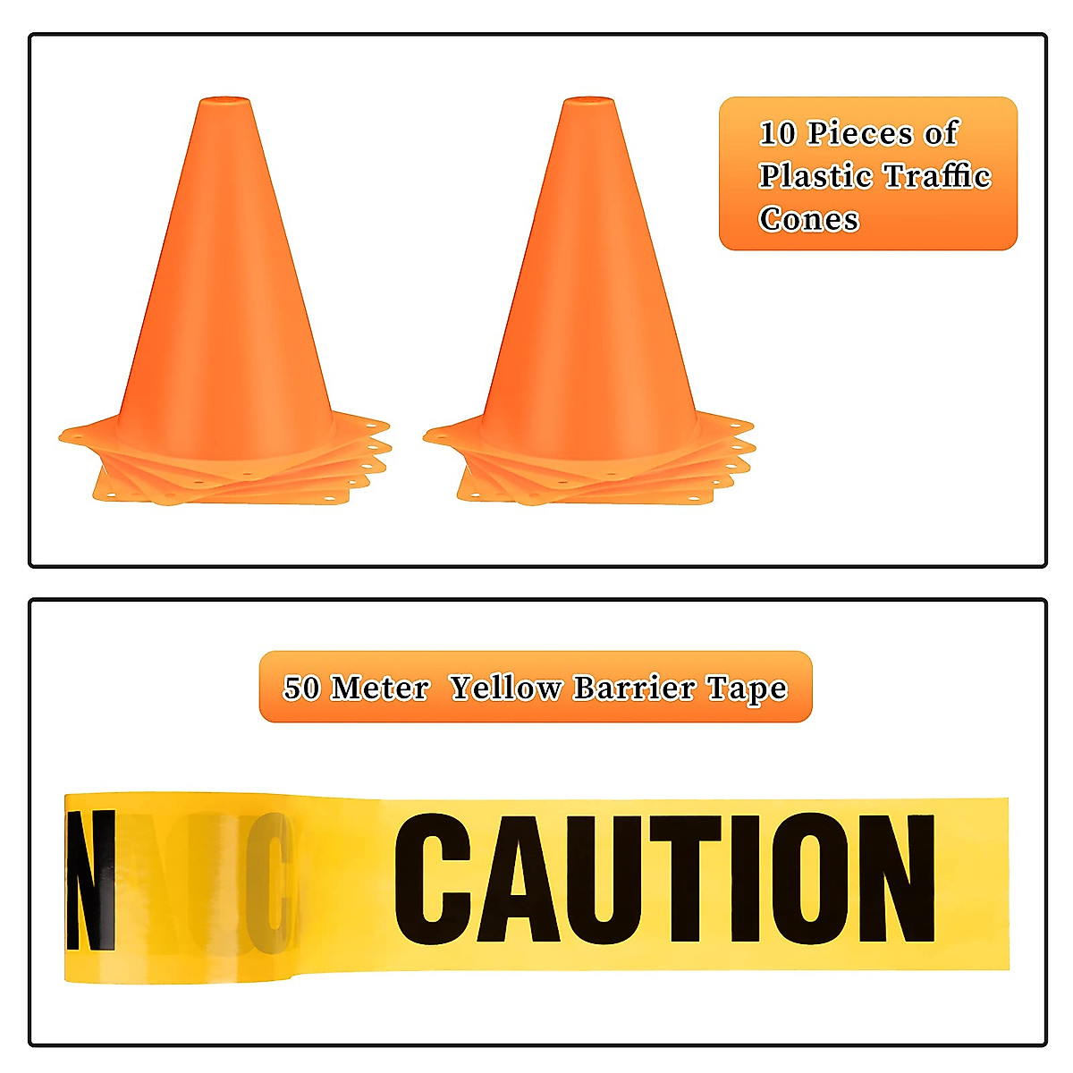 Frienda 11 Pcs Construction Birthday Party Supplies Plastic Traffic Cone Caution Tape Safety Road Parking Construction Cone Warning Tape for Halloween Party Outdoor Indoor(7.1 Inch Tall,Classic)