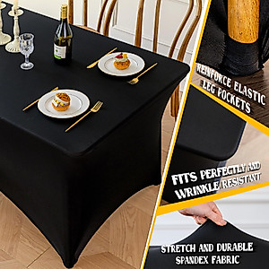 Famstar Table Cloth 2 Pack Black 6FT Spandex Tablecloth for Rectangle Table Fitted Table Cloths Stretch Covers Washable Wrinkle Free Tablecloths for Festival Camping Picnic Wedding Party Table Cover