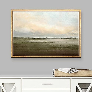 wall26 Framed Canvas Print Wall Art Watercolor Dusk Sky Over Green Field Nature Wilderness Illustrations Modern Rustic Relax/Calm Cool for Living Room, Bedroom, Office - 24x36 Natural