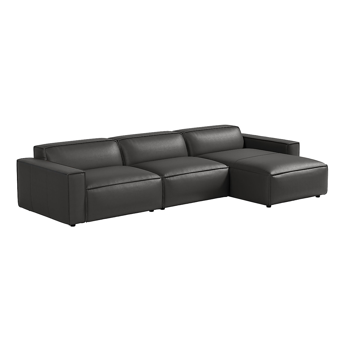 Valencia Nathan Napa Leather Couch - 3 Seats with Right Chaise Sectional Sofa - 100% Full Aniline Leather Modern Sofa for Lounge and Living Room Solid Wood Frame and High-Resilience Foam Couch (Black)