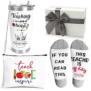 Teacher Appreciation Gifts,Best Teacher Gifts for Women,Teacher Retirement Graduation Gifts with 20 OZ Wine Tumbler,Unique Makeup Bag Gifts for Teachers,Thank You,Birthday,Christmas Gifts