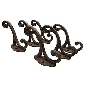 Cast Iron Coat Hat Hooks 3 Inch Set of 6 Double hook Rustic Antique Style