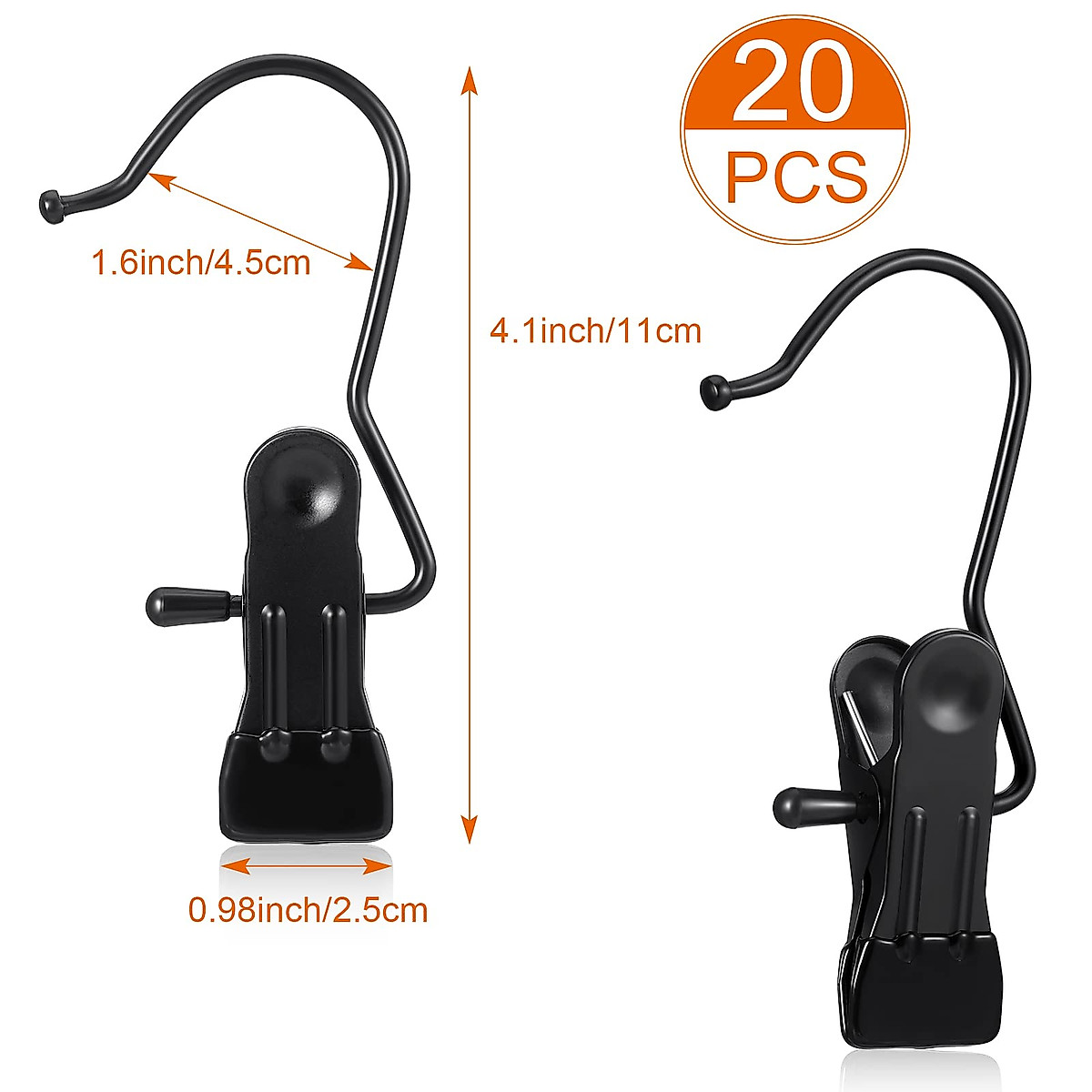 Boot Hanger for Closet, Laundry Hooks with Clips, Boot Holder, Hanging Clips, Portable Multifunctional Hangers Single Clip Space Saving for Jeans, Hats, Tall Boots, Towels (Black,20 Pieces)