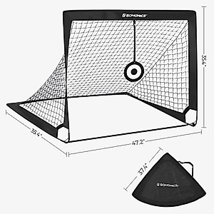 SONGMICS Kids Soccer Goals for Backyard, 4x3 ft Portable Soccer Nets Training Equipment, with Targets and Training Cones, Toddler Soccer Goal with Carrying Bag, for Field, Black USZQ422B01