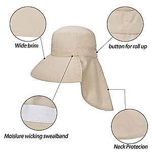 Outdoor Fishing-Hat Summer Sun-Hats for Women - Wide Brim UPF 50+ Fishing Hat UV Protection Hiking Hat with Neck Flap Cap Beige