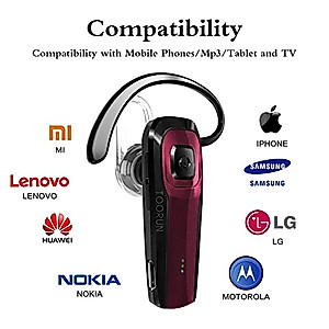 TOORUN Bluetooth Earpiece, M26 Bluetooth Headset Handsfree Wireless Headphone with Noise Cancelling and Microphone Compatible for Android iPhone Cell Phone Laptop - Red